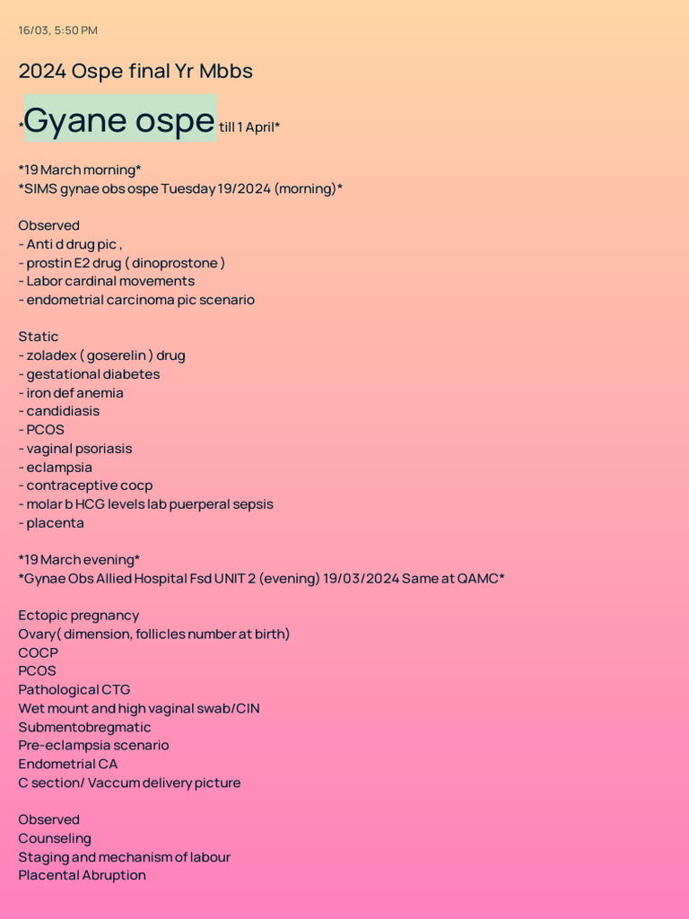 2024 Ospe Final Yr Mbbs (Zahid Iqbal) | PDF | Childbirth | Pregnancy