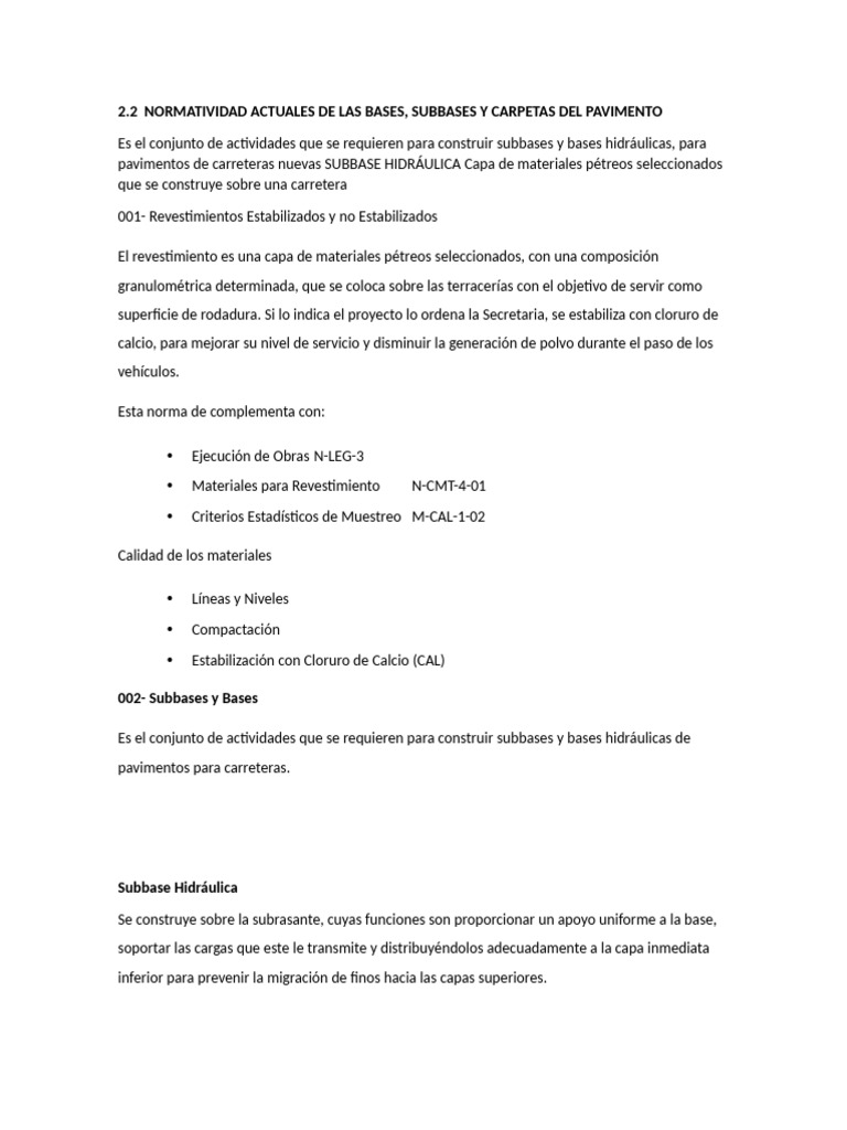 2.2 Normatividad Actuales de Las Bases, Subbases y Carpetas Del Pavimento | PDF | Hormigón | Cemento