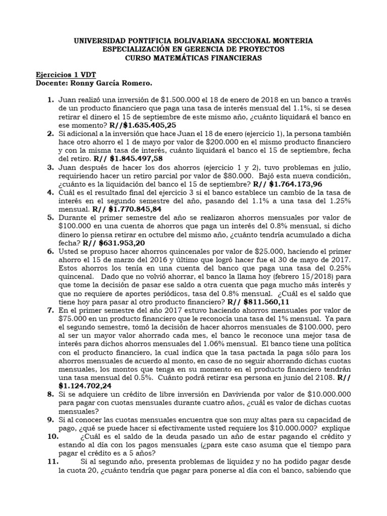 Ejercicios de Apoyo 1 ESp GP | PDF | Interés | Bancos