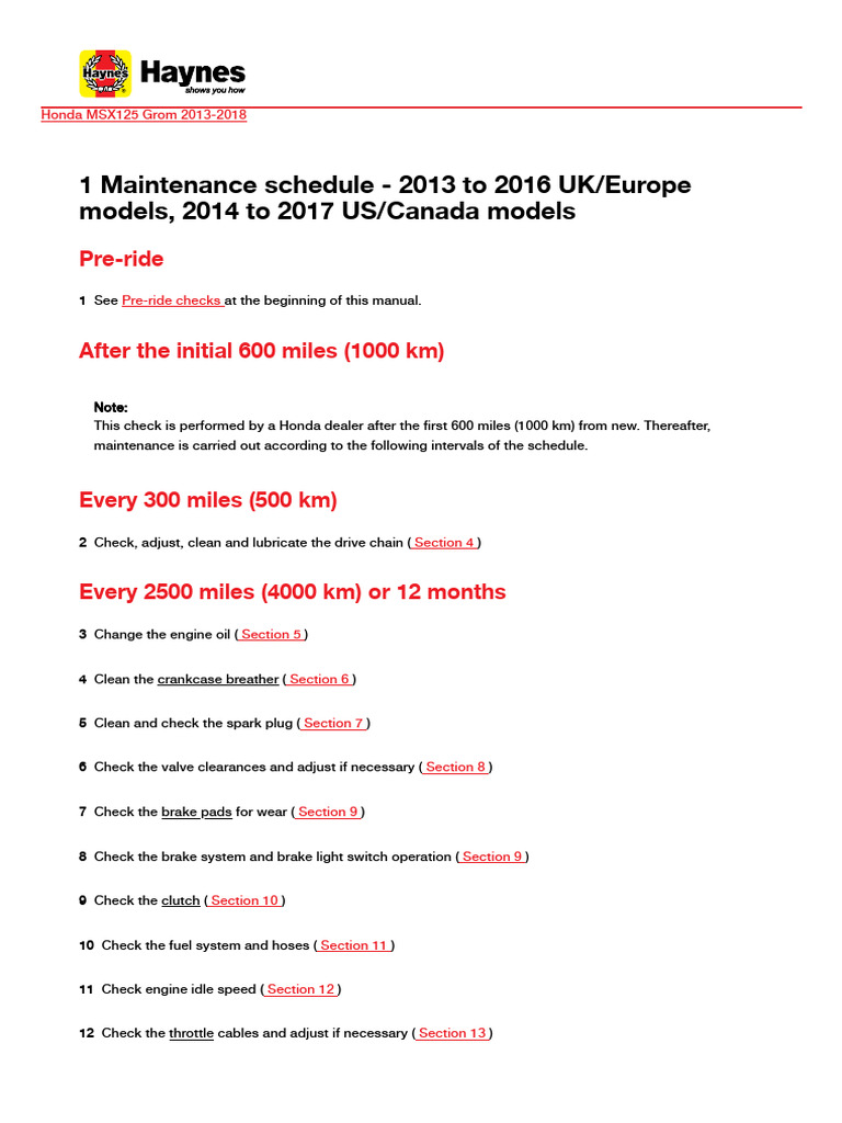 1 Routine Maintenance and Servicing 1 Maintenance Schedule - 2013-2016 ...