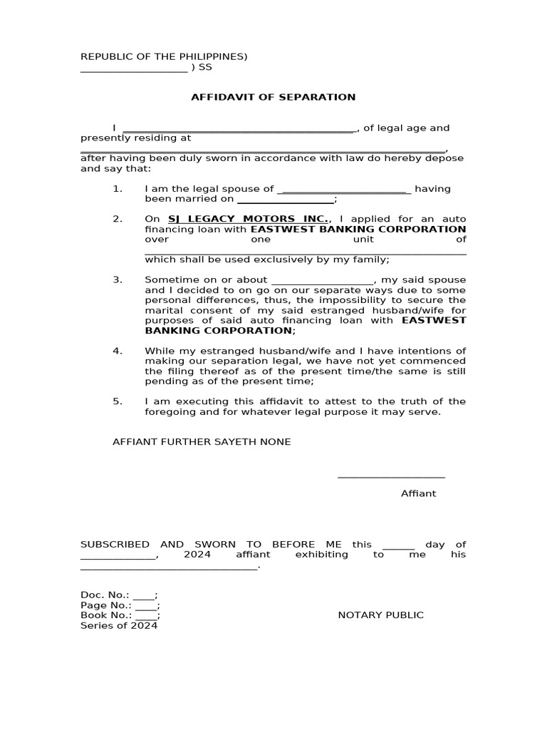 Affidavit of Non-Legal Separation | PDF