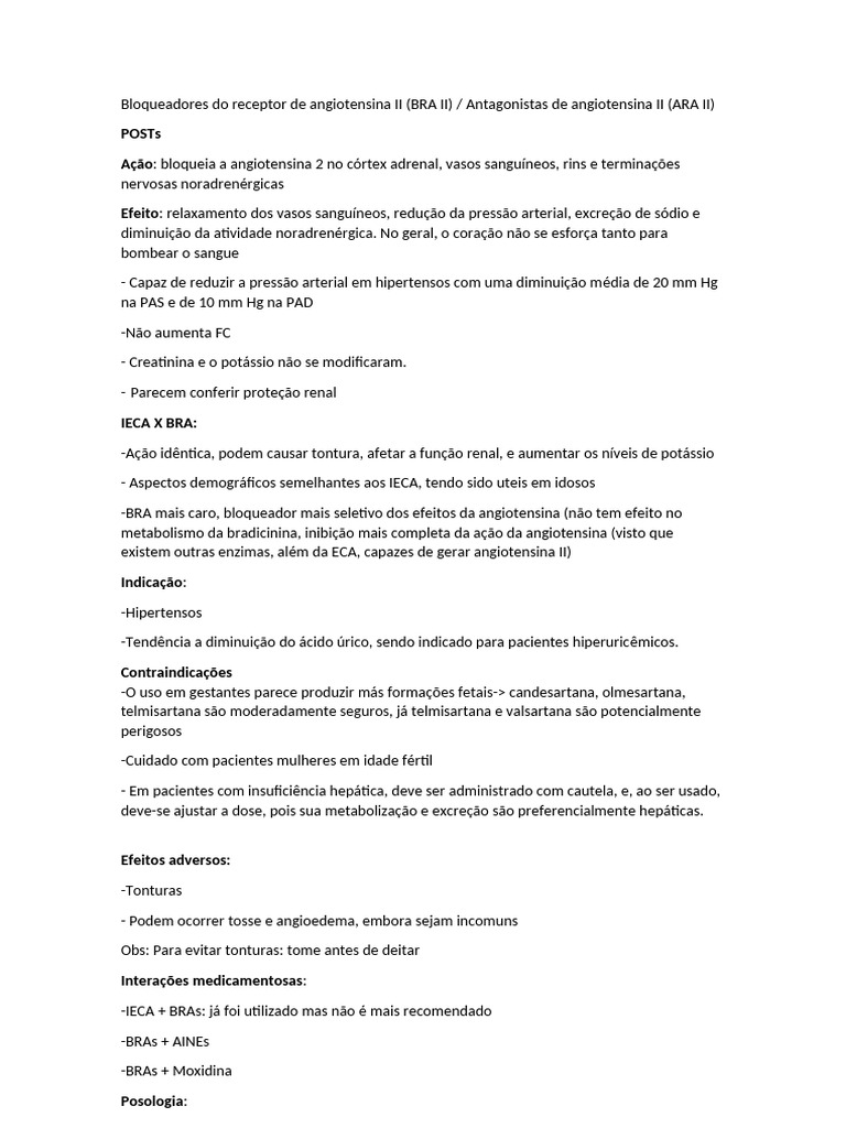 Bloqueadores de Angiotensina II: Efeitos e Indicações | PDF ...
