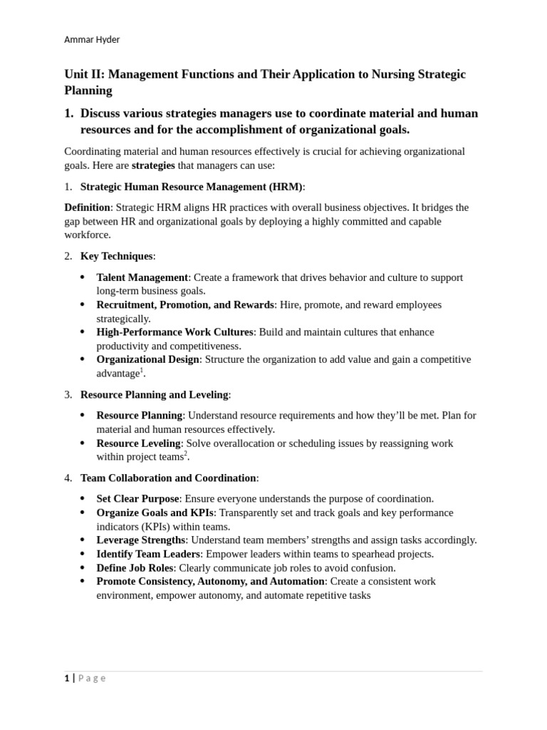 Nursing Management Functions Explained | PDF | Strategic Planning ...