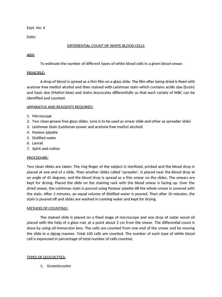 Differential Leukocyte Count Procedure | PDF | Granulocyte | Staining