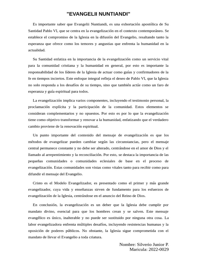 Evangelii Nuntiandi: La Misión de Evangelizar | PDF | Evangelización ...