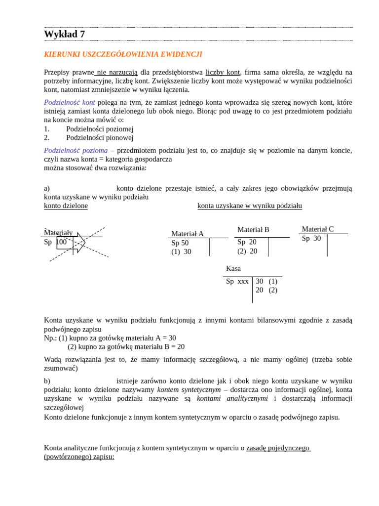Wykład 7. Kierunki Uszczegoowienia Ewidencji | PDF