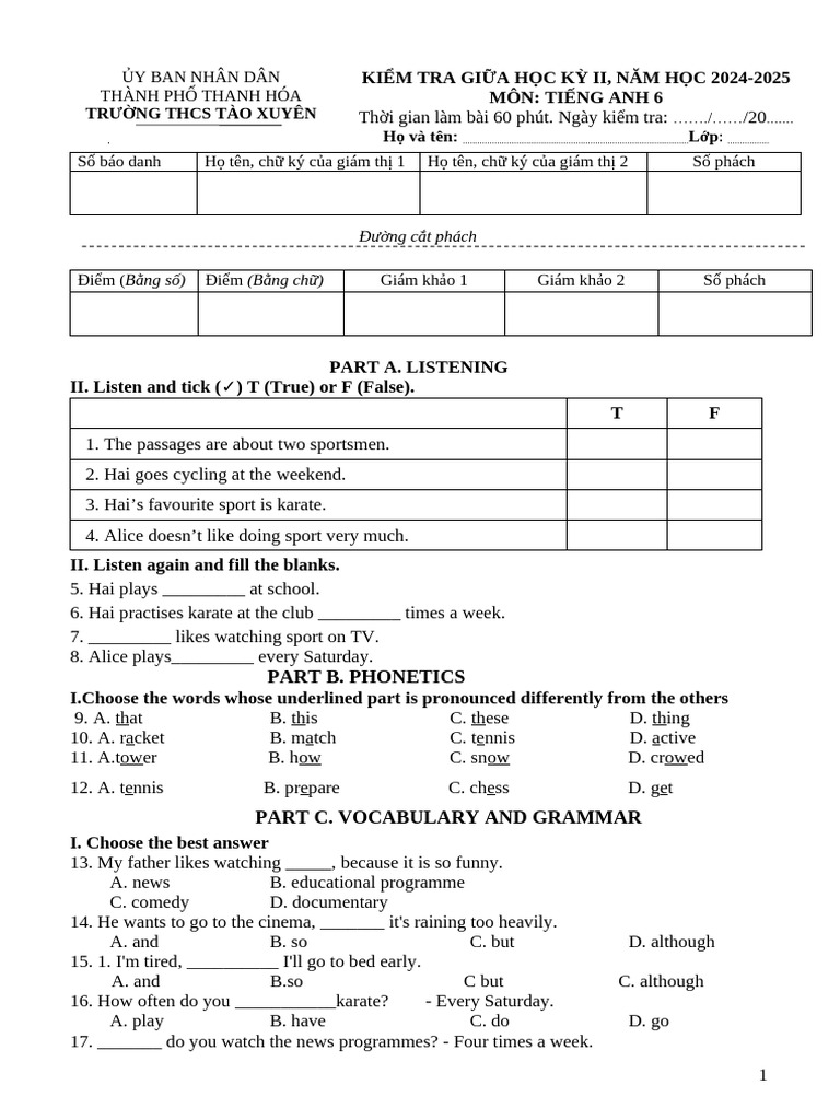 TA6 Đề thi và đáp án | PDF