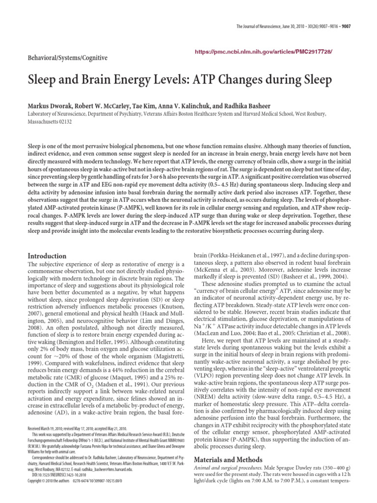 Sleep and Brain Energy Levels - ATP Changes During Sleep | PDF | Sleep | Electroencephalography