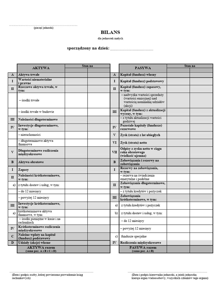 Bilans Dla Jednostek Małych | PDF