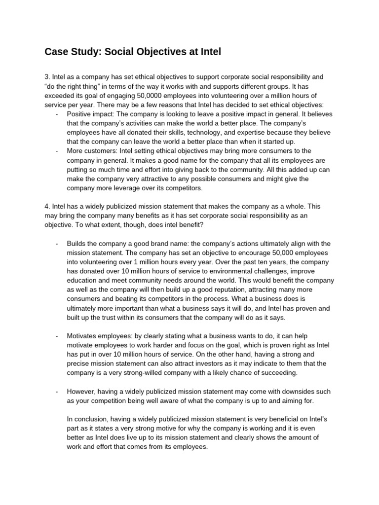 Case Study_ Social Objectives at Intel | PDF | Corporate Social ...