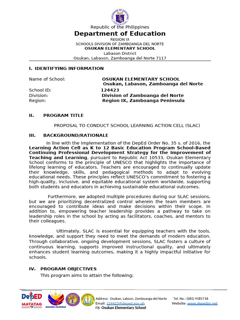 SLAC PLAN 2024-2025 - Whole Year - Edited | PDF | Teachers | Learning