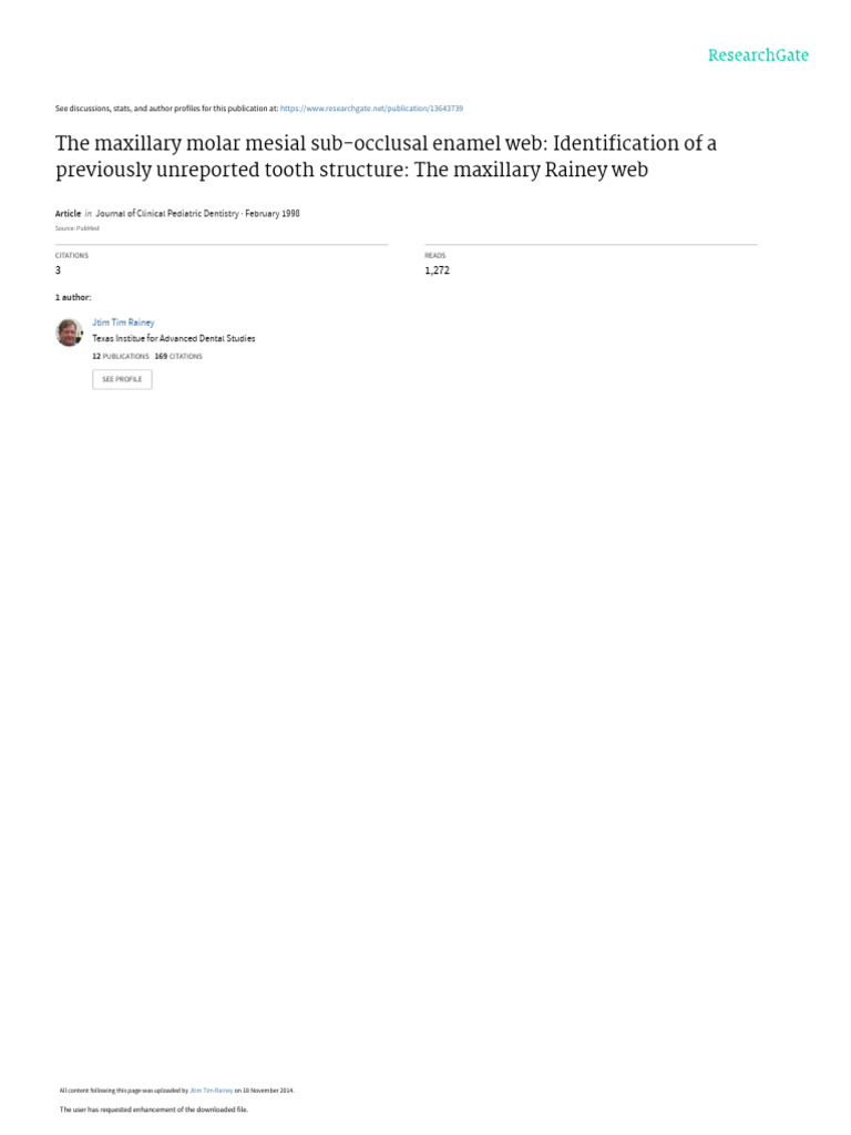 The Maxillary Molar Mesial Sub Occlusal Enamel Web Identification of A ...