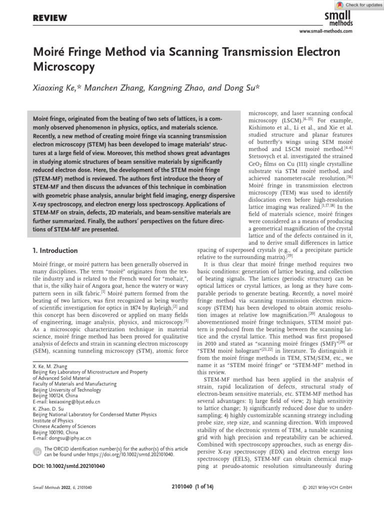 Small Methods - 2021 - Ke - Moir Fringe Method via Scanning Transmission Electron Microscopy ...