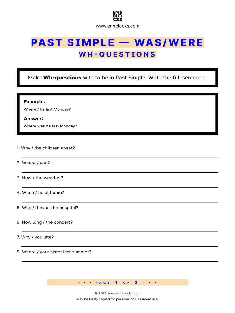 Past Simple With To Be Was Were WH Questions | PDF