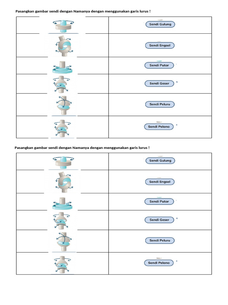Pasangkan Gambar Sendi Dengan Namanya Dengan Menggunakan Garis Lurus | PDF