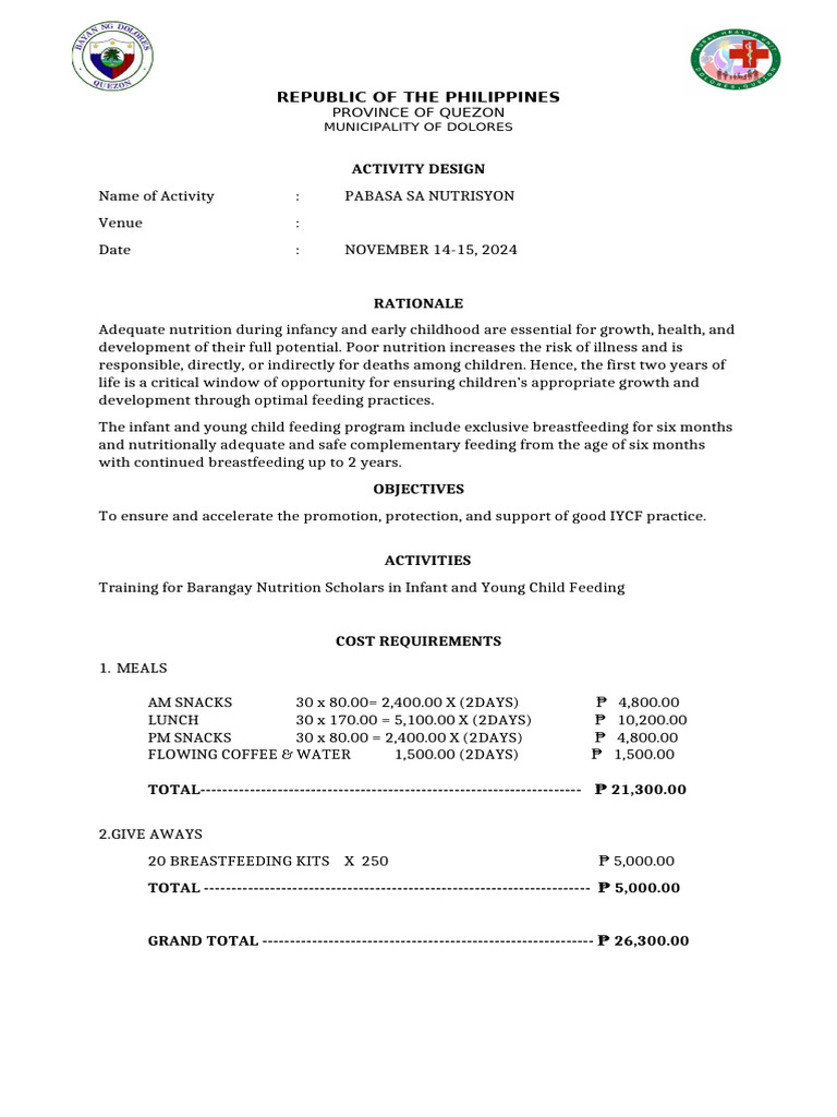 Pabasa sa Nutrisyon Activity Design | PDF | Breastfeeding | Infant Feeding