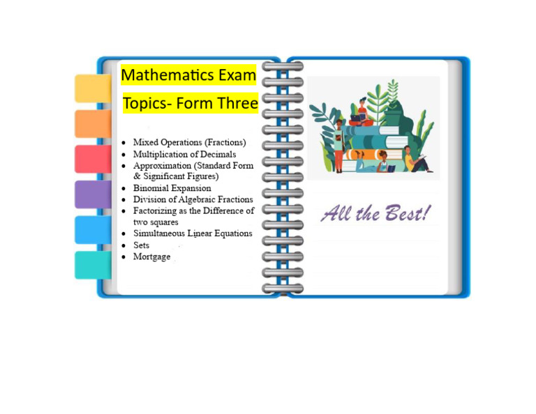 Form Three Math Exam Topics Guide | PDF