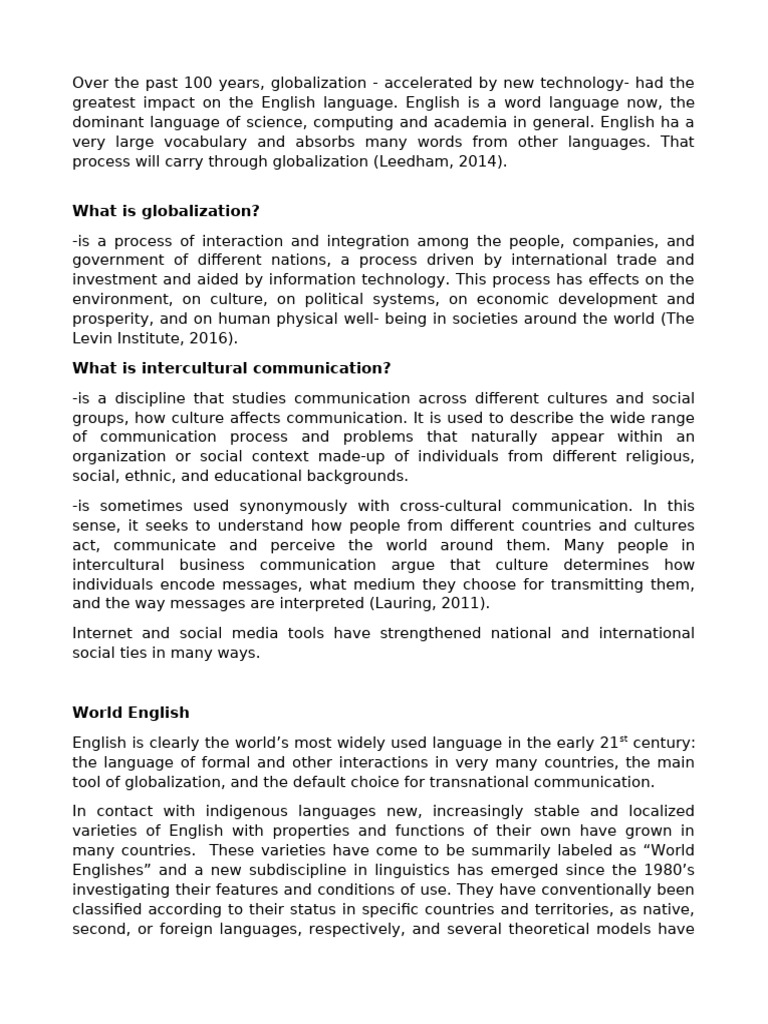 Impact of Globalization on English Language | PDF | English Language ...