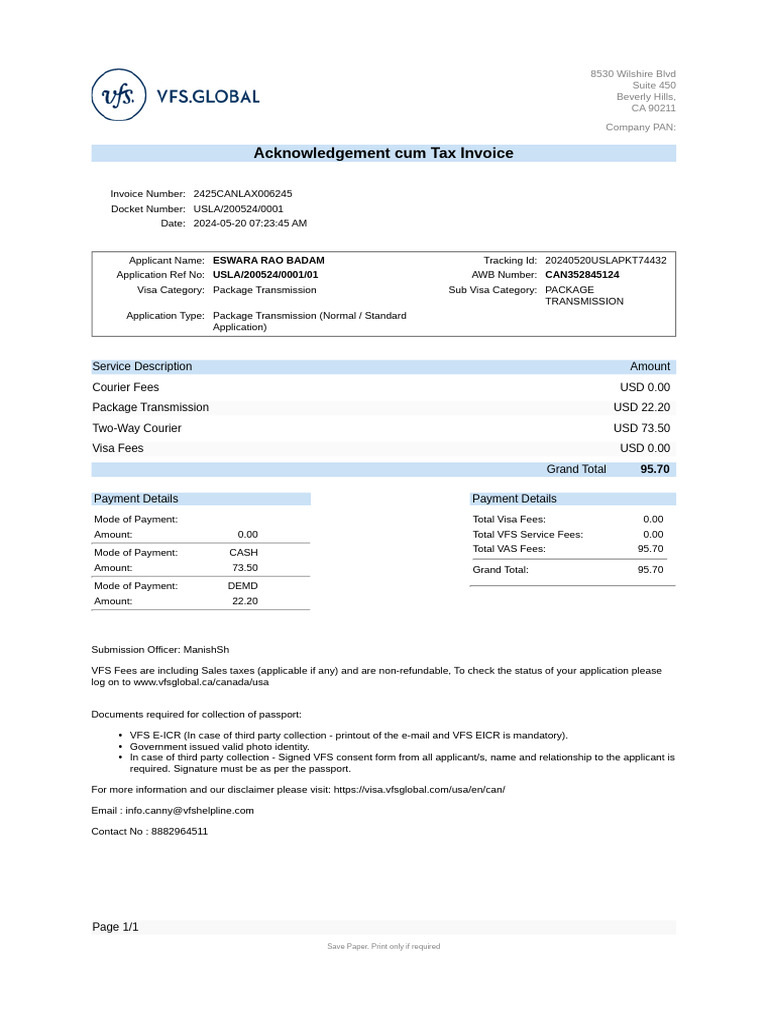 VFS Canada Fees Breakdown and Details | PDF | Government And Personhood