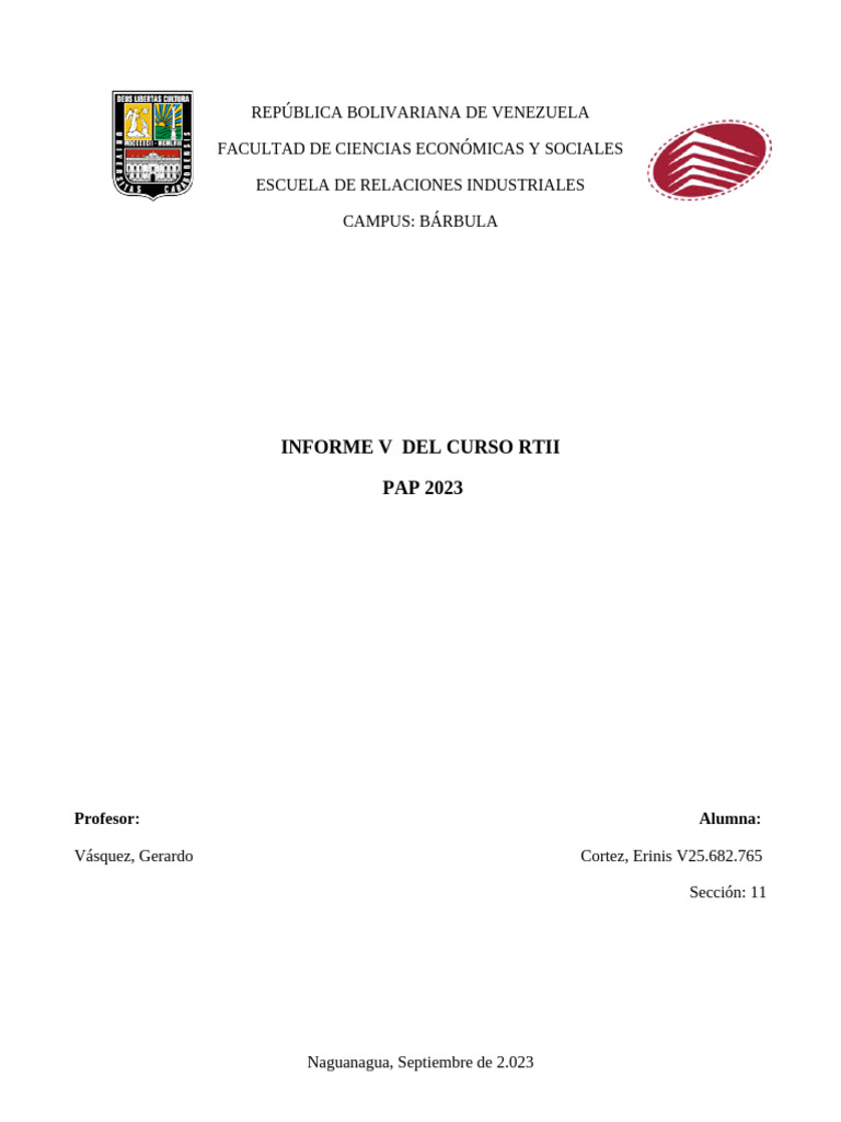 RTII Unidad V Eval III Erinis Cortez V25682765 | PDF | Empleo | Mercado ...