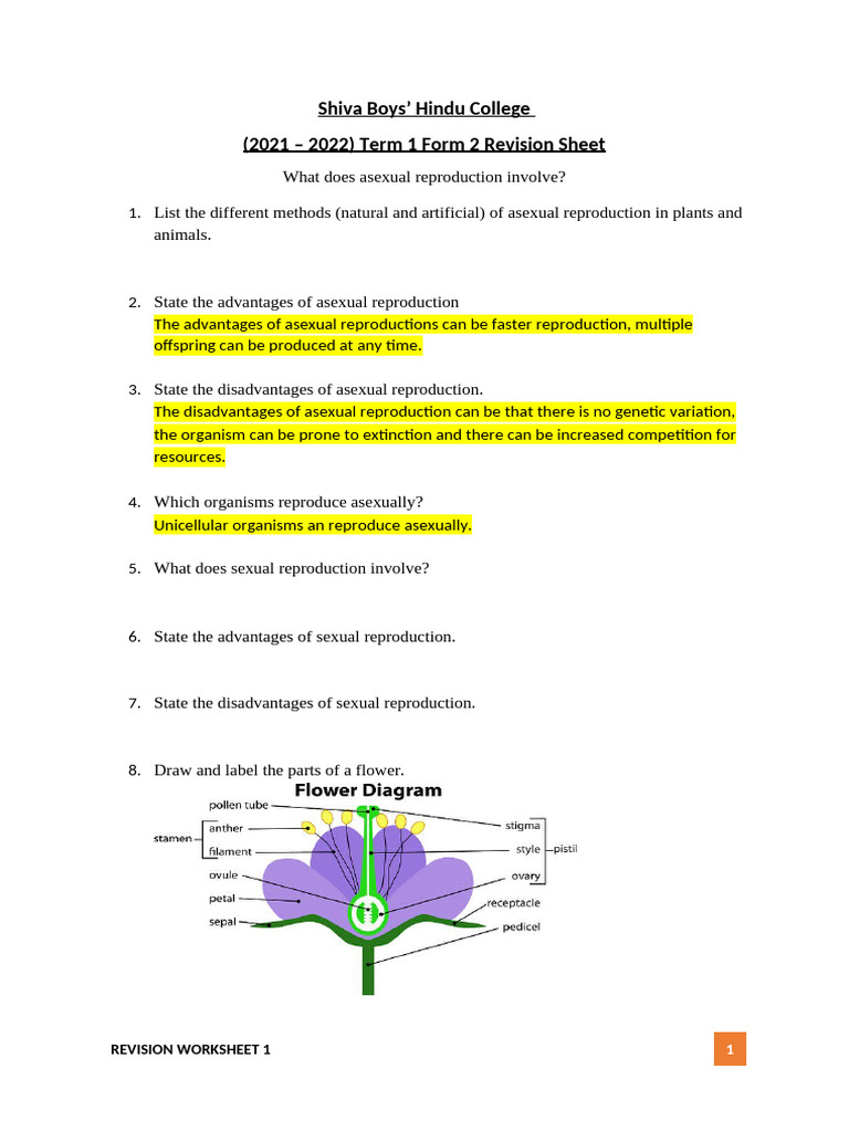 Asexual and Sexual Reproduction Revision Guide | PDF | Sexual ...