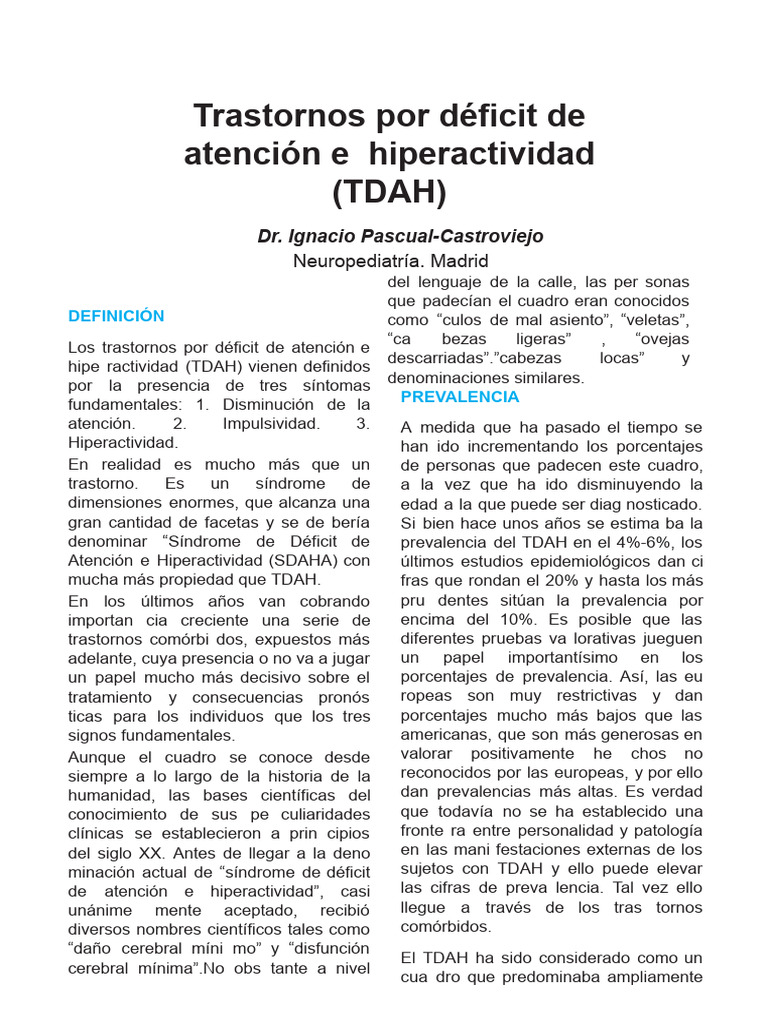 TDAH: Definición, Prevalencia y Etiología | PDF | Desorden hiperactivo ...