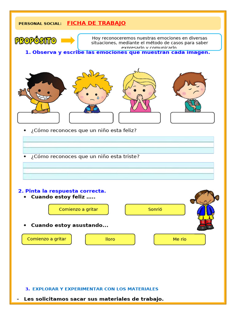 U1 S2 Ficha D1 PS Reconocemos y Expresamos Nuestras Emociones | PDF
