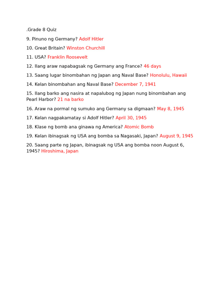 Grade 8 Quiz | PDF