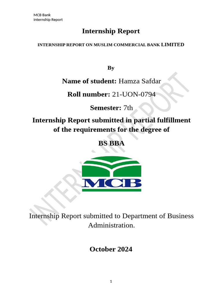 MCB Bank Internship Report 2024 | PDF | Banks | Cheque