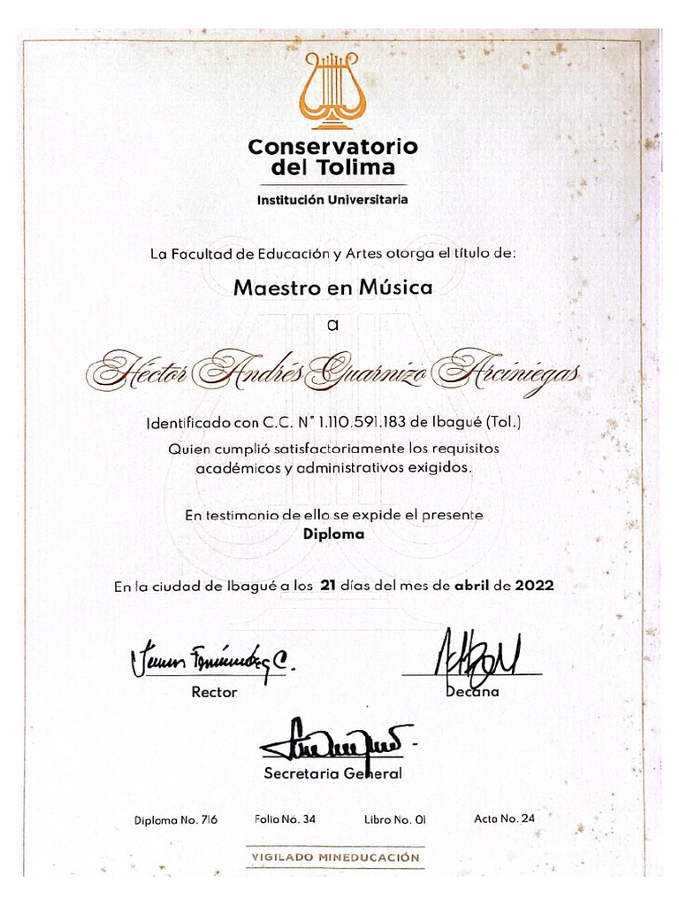 Diploma Conservatorio Hector Andres | PDF