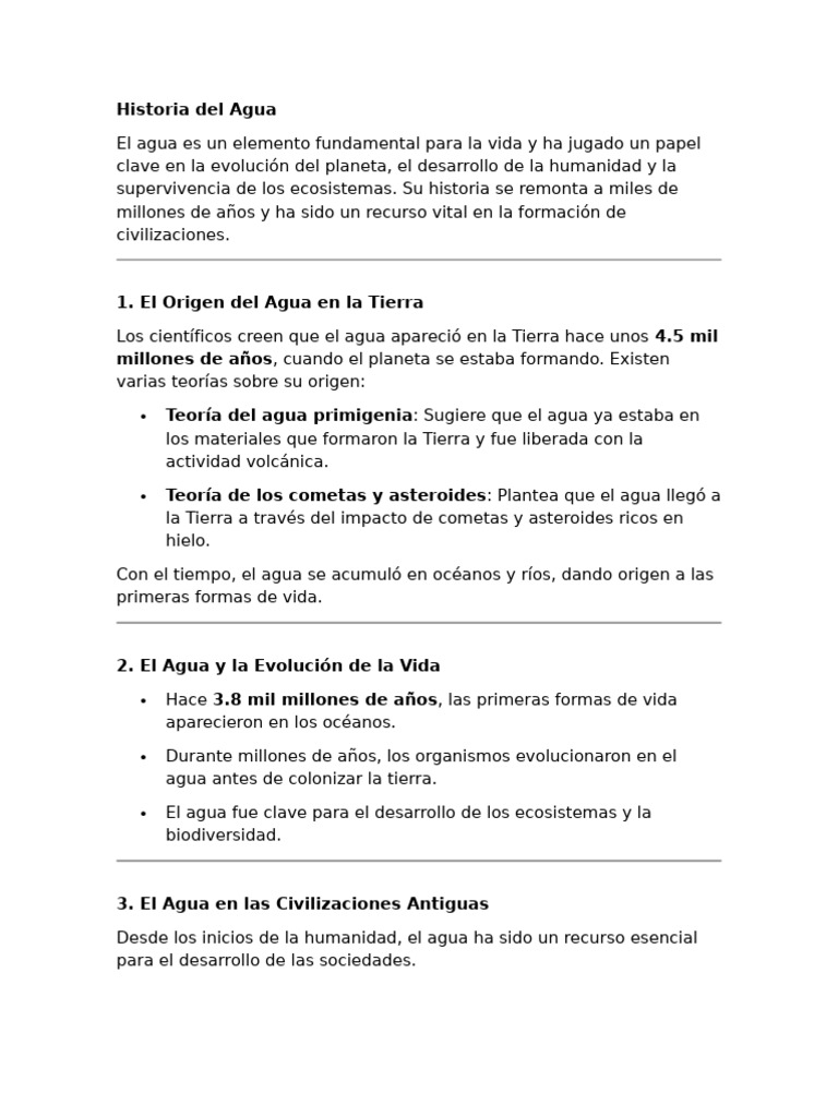 Historia Del Agua | PDF | Agua | Tierra