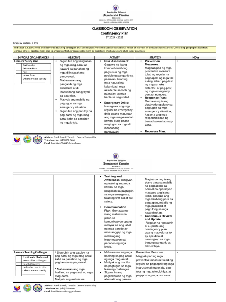 CO Indicator 8 - Contingency Plan | PDF