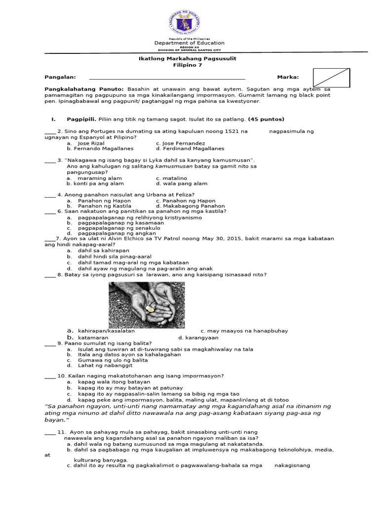 Exam Filipino 7 3RD Quarter | PDF