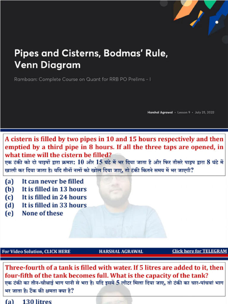 Pipes and Cisterns Bodmas Rule Venn Diagram No Anno | PDF