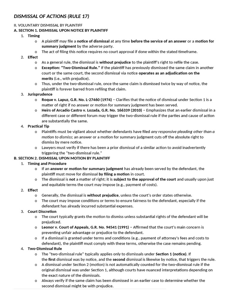 DISMISSAL OF ACTIONS rule 17 | PDF | Lawsuit | Prejudice (Legal Term)