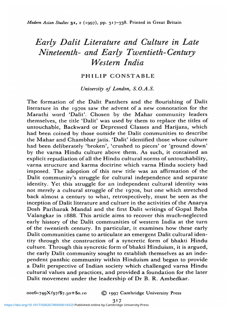 Early Dalit Literature and Culture in Late Nineteenth and Early ...