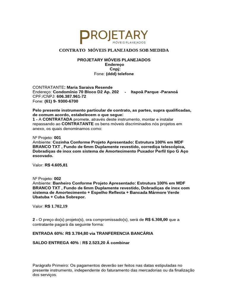 Contrato Móveis Planejados | PDF | Direito Privado