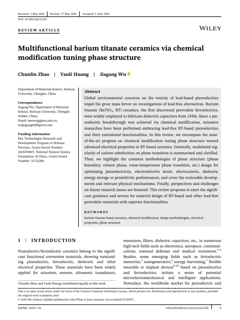 Multifunctional Barium Titanate Ceramics Via Chemi | PDF | Ferroelectricity | Piezoelectricity