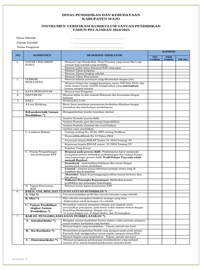 INSTRUMEN VERIFIKASI KSP (Folio) -3 kolom nilai | PDF