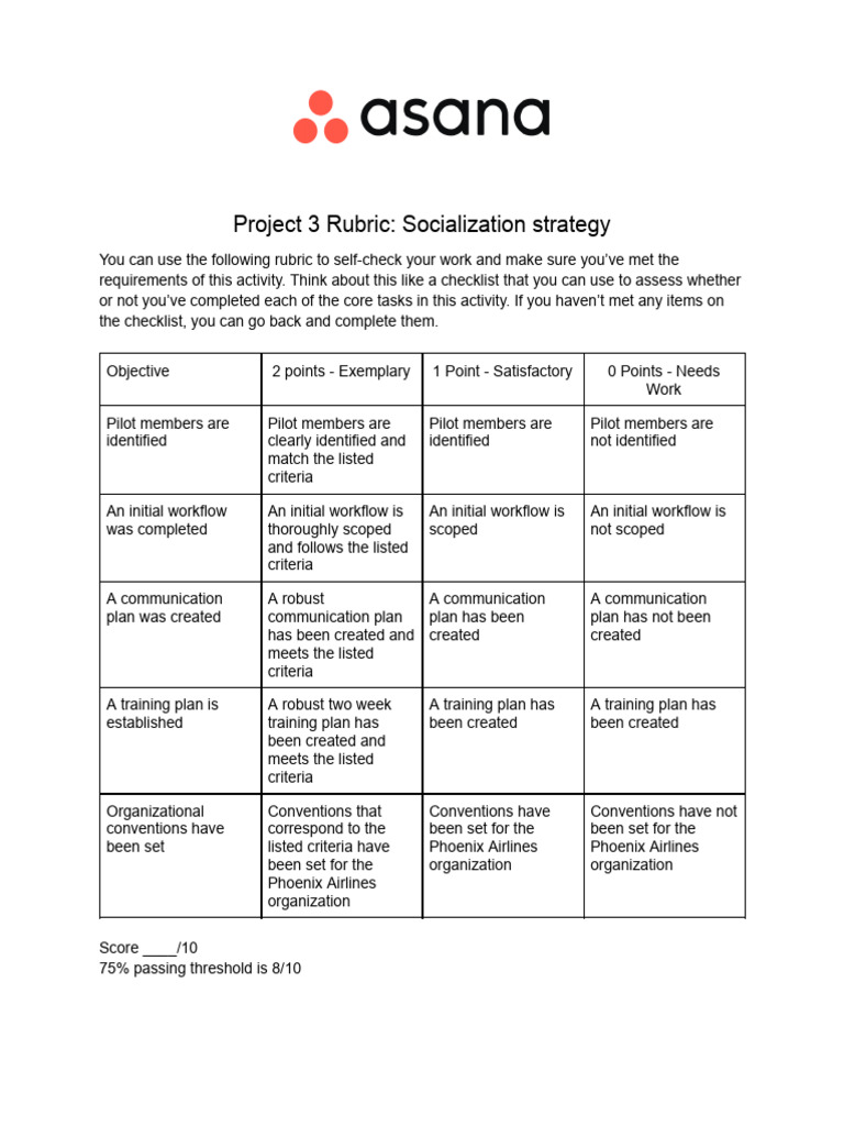 Project 3 Rubric - Socialization Strategy | PDF
