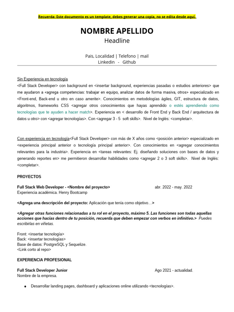 CV Henry - Template | PDF | Informática | Programación de computadoras