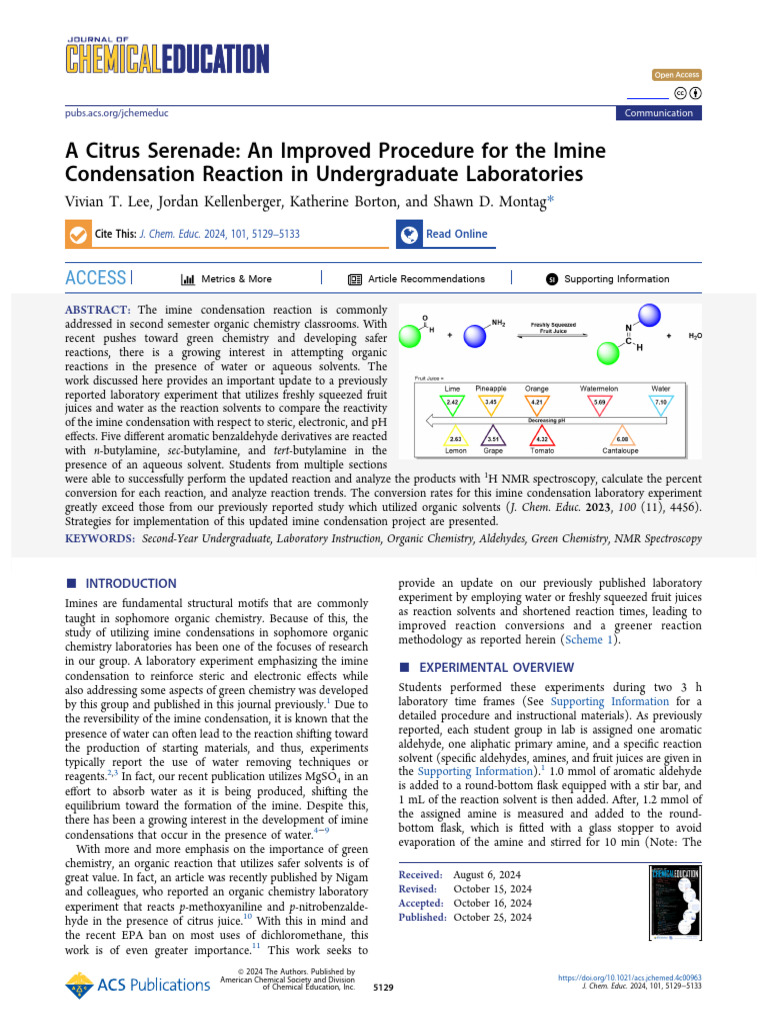 An Improved Procedure For The Imine Condensation Reaction | PDF | Amine ...