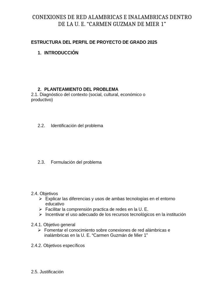 Estructura Del Perfil de Proyecto de Grado 2025 | PDF