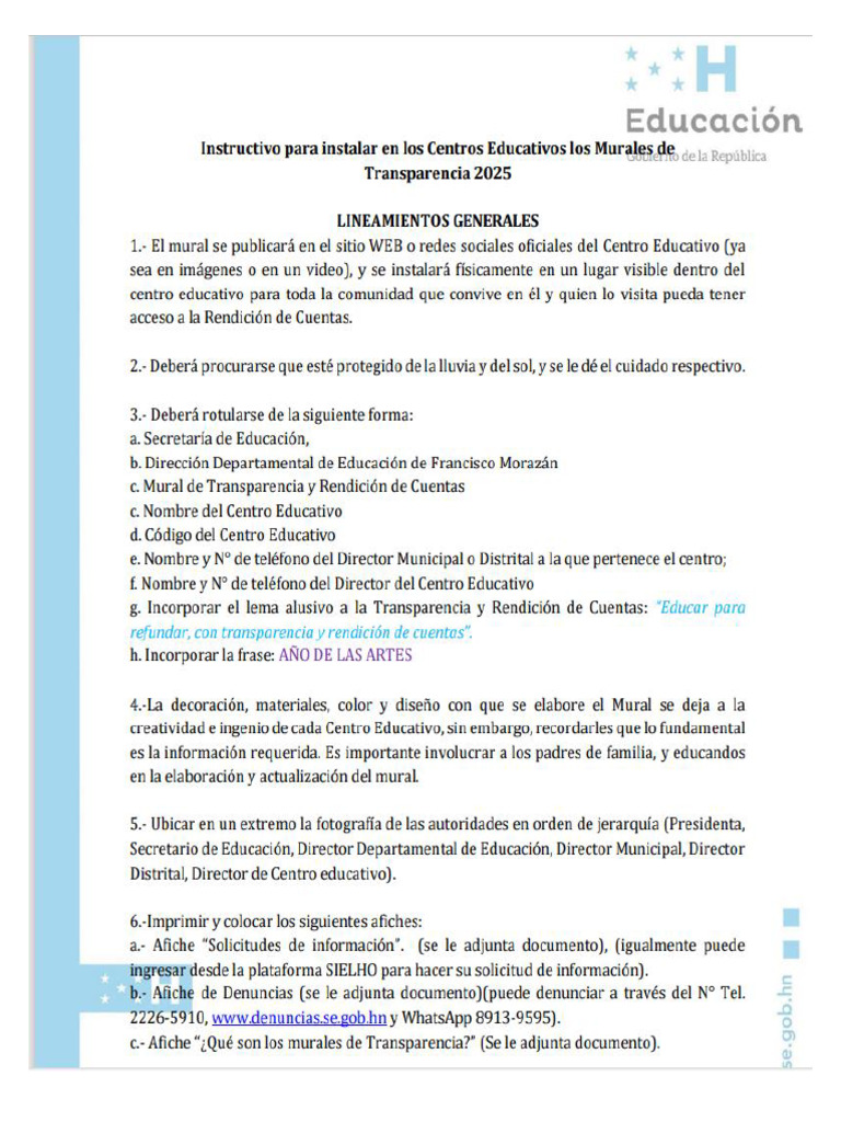 Instructivo para Instalar Murales de Transparencia en Los Centros Educativos | PDF