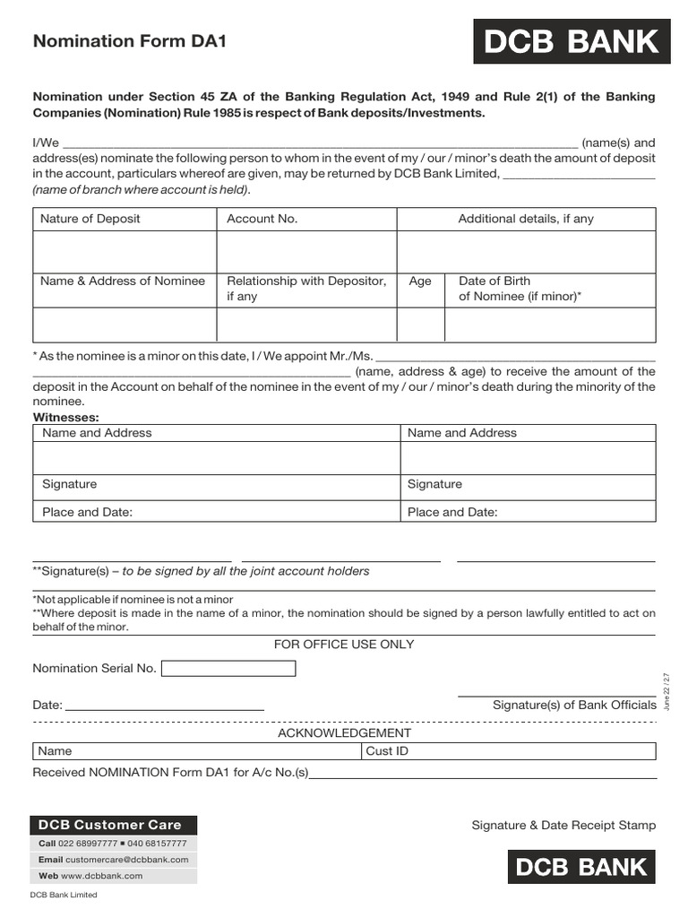 Nomination Form DA1 | PDF