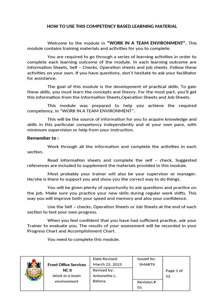 Bar 02-Work-In-A-Team-Environment | PDF | Communication | Nonverbal Communication