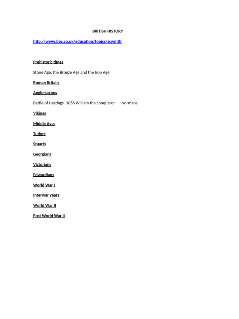British History List of Topics | PDF