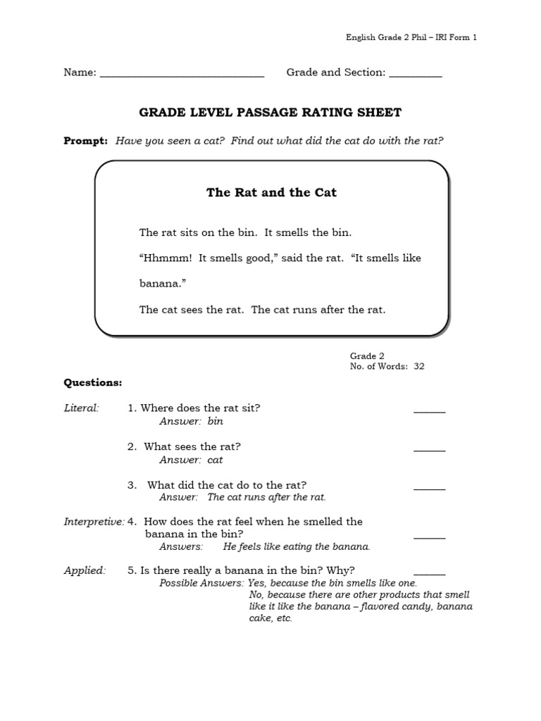 Gr. 2 The Rat and The Cat | PDF