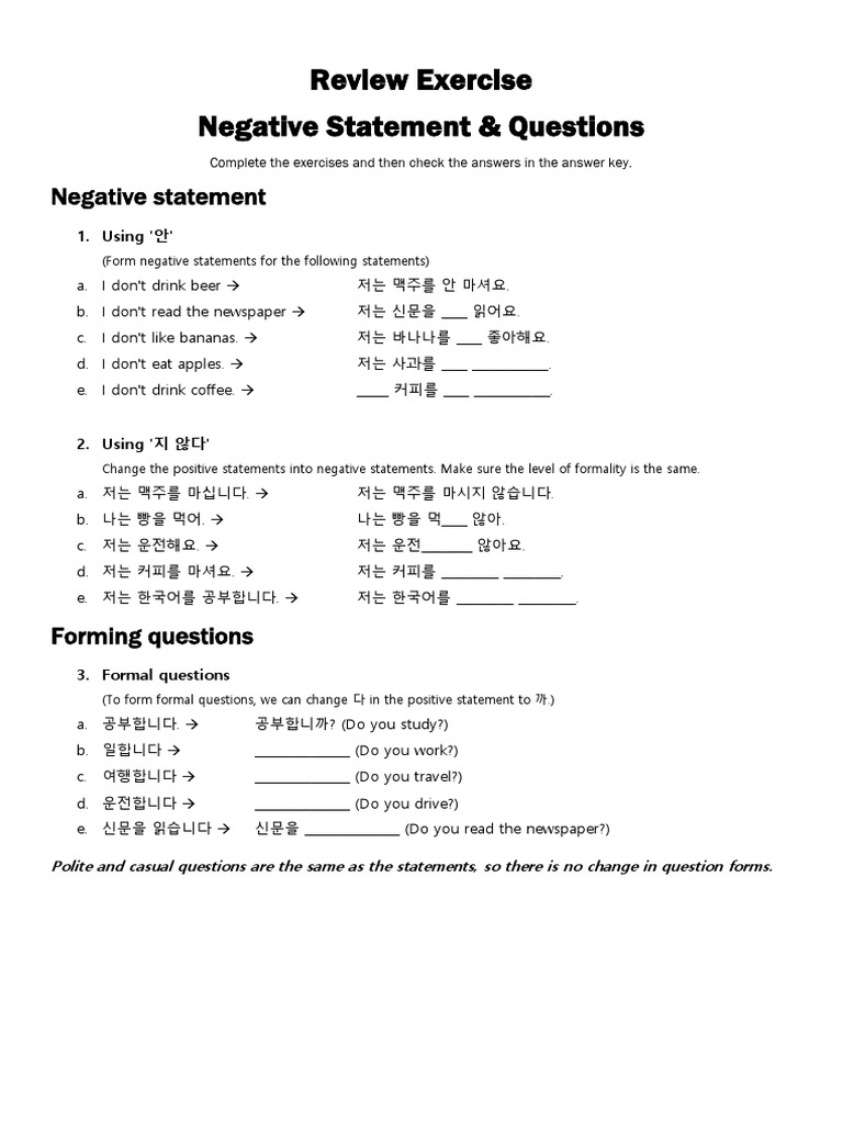 Review Lesson (Negative Statement and Questions) | PDF