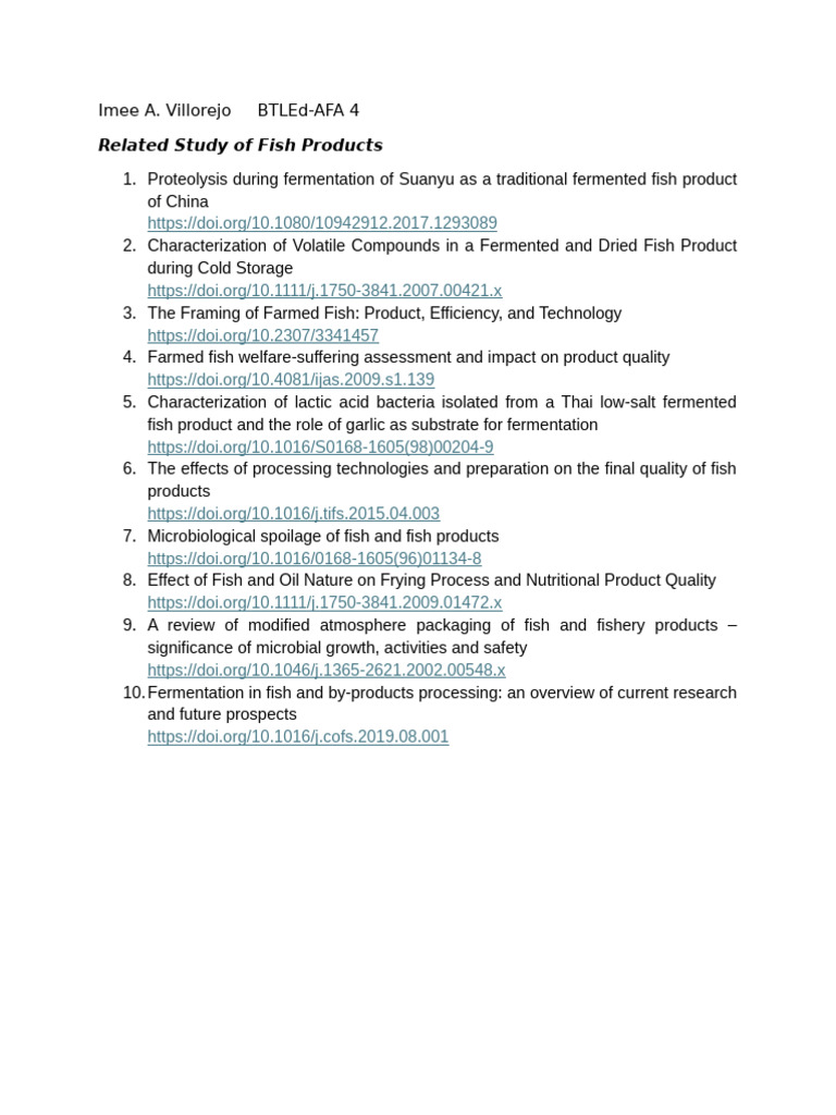 Titles of Related Study of Fish Product | PDF